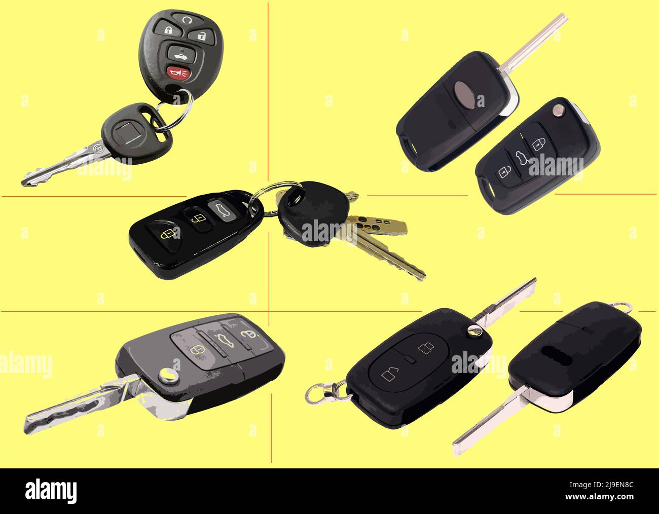 Set of Car key with remote control. Vector 3d illustration Stock Vector ...
