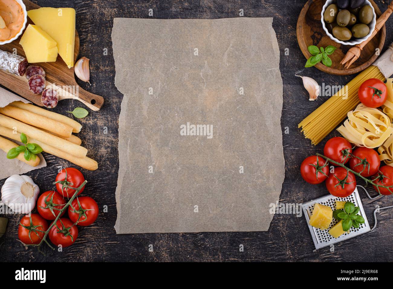 Italian food cooking background with pasta Stock Photo - Alamy