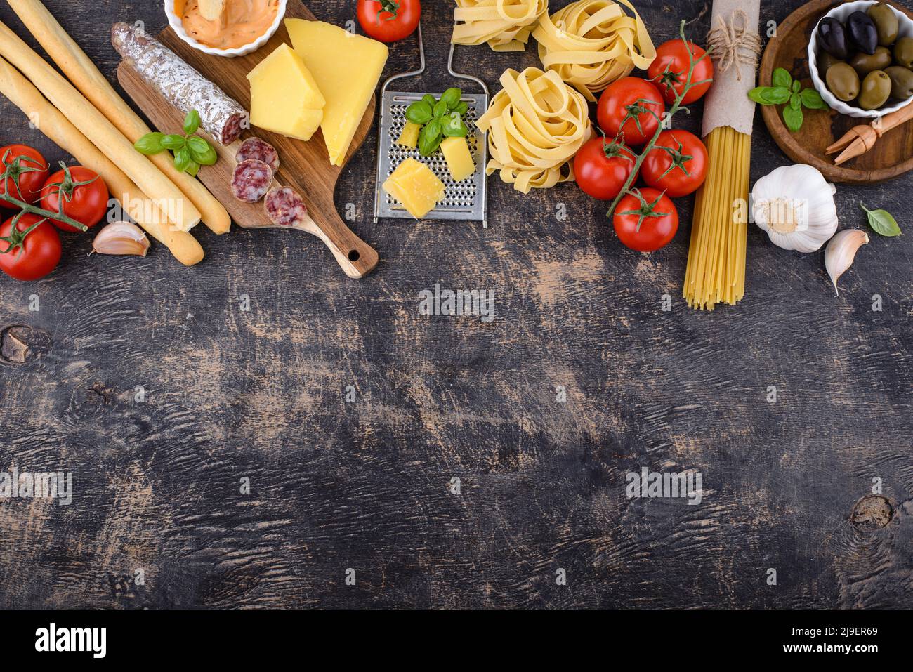 Italian food cooking background with pasta Stock Photo - Alamy