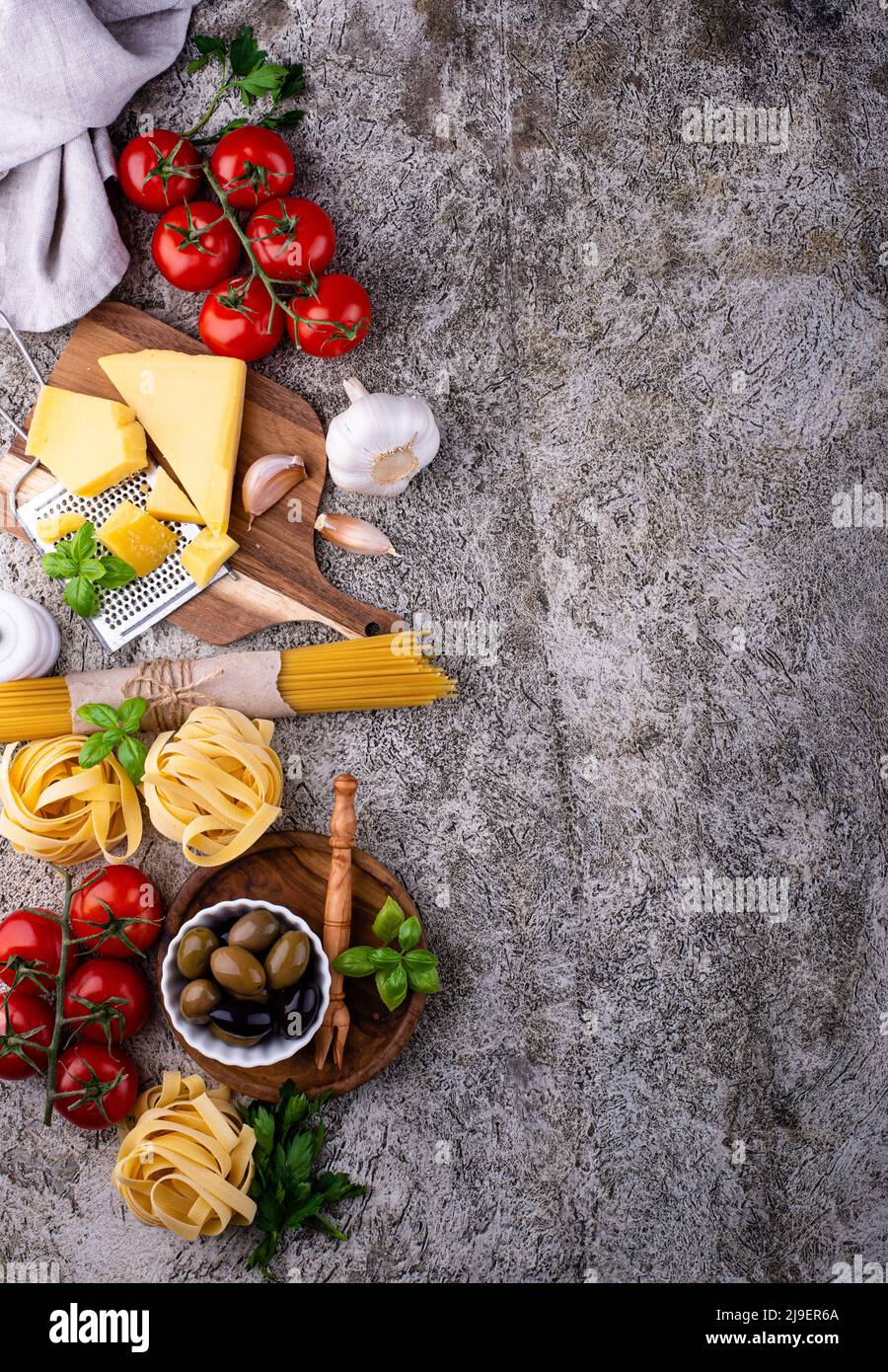 Italian food cooking background with pasta Stock Photo - Alamy
