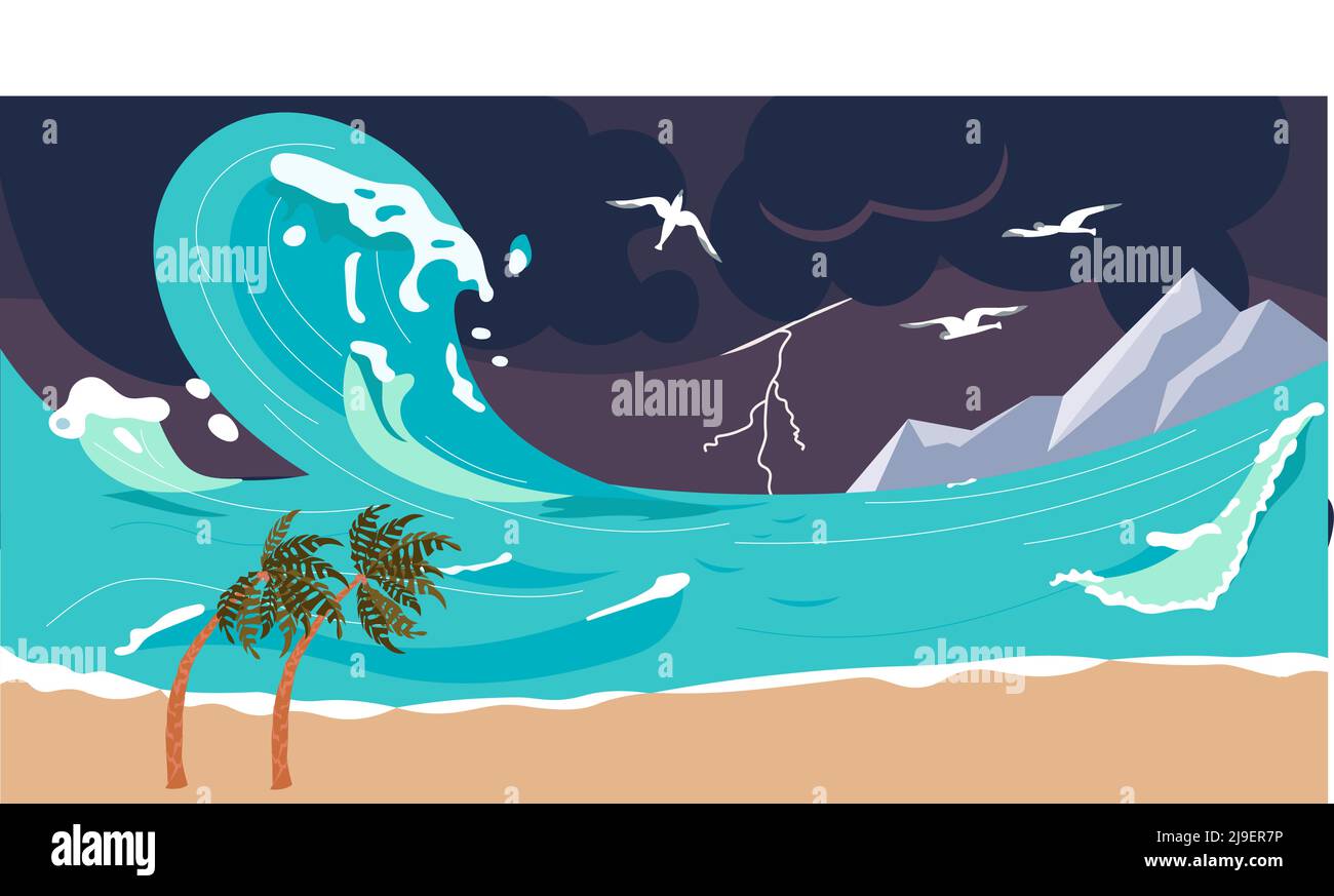 Horizontal banner of abstract seascape with storm and thunder Stock ...