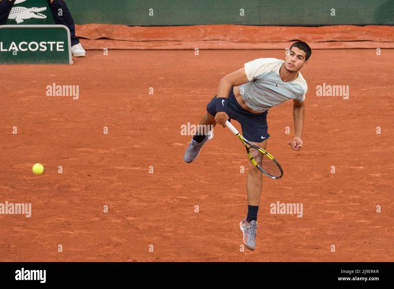 Carlos Alcarez playing during French Open Tennis Roland Garros 2022 on ...