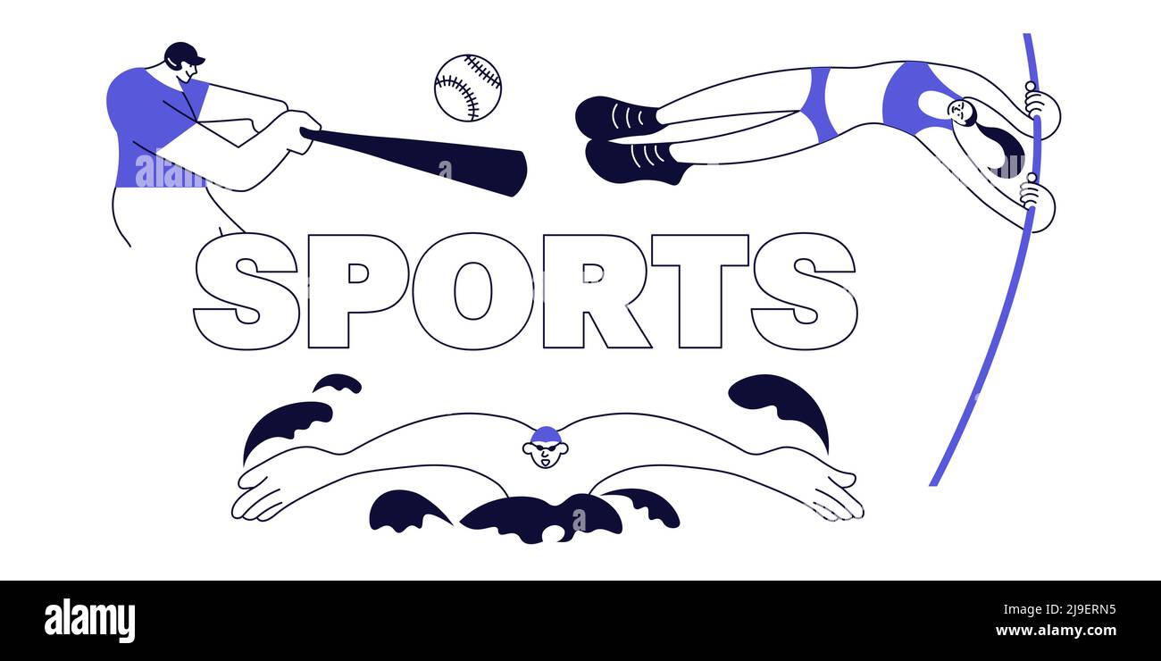 Colorful sports banner with different athletes isolated on white Stock ...
