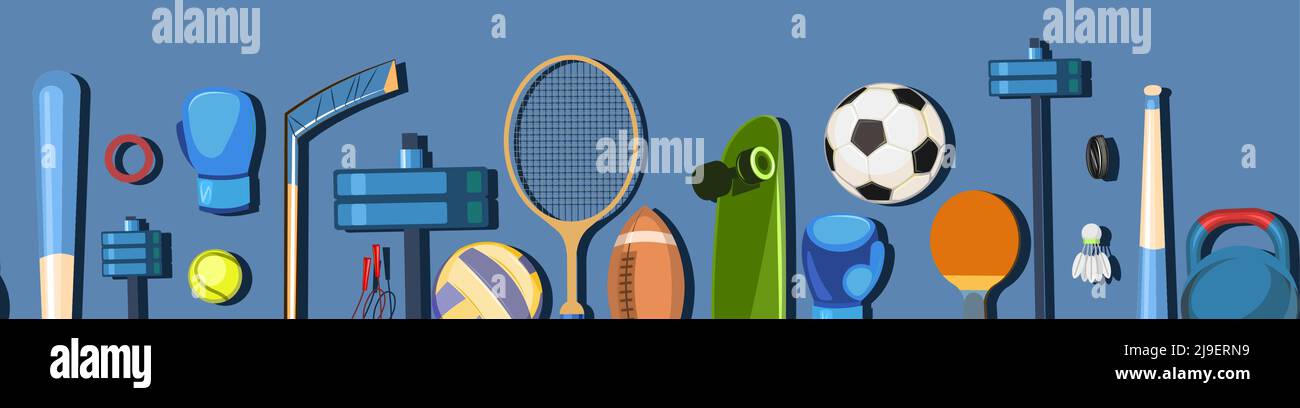 Sports equipment for athletes. Set of tools. Horizontal seamless bottom ...