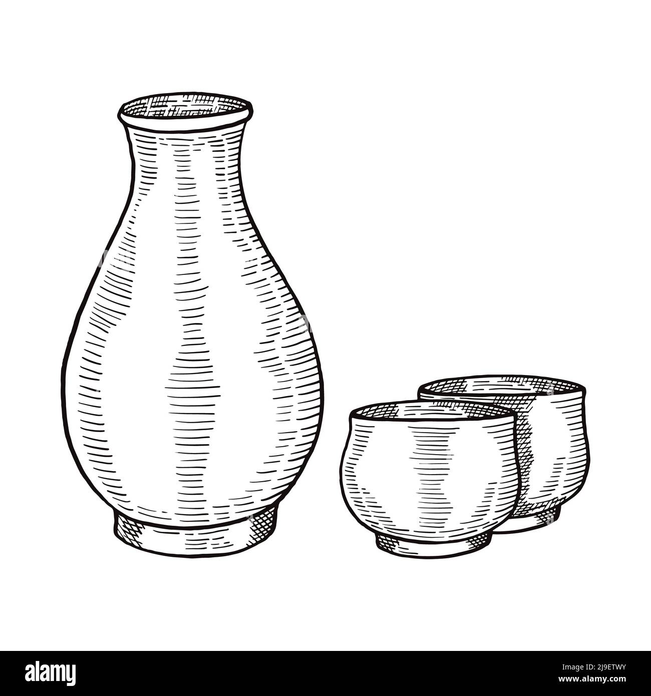 sake alcohol bottle japan or japanese traditional food doodle hand ...