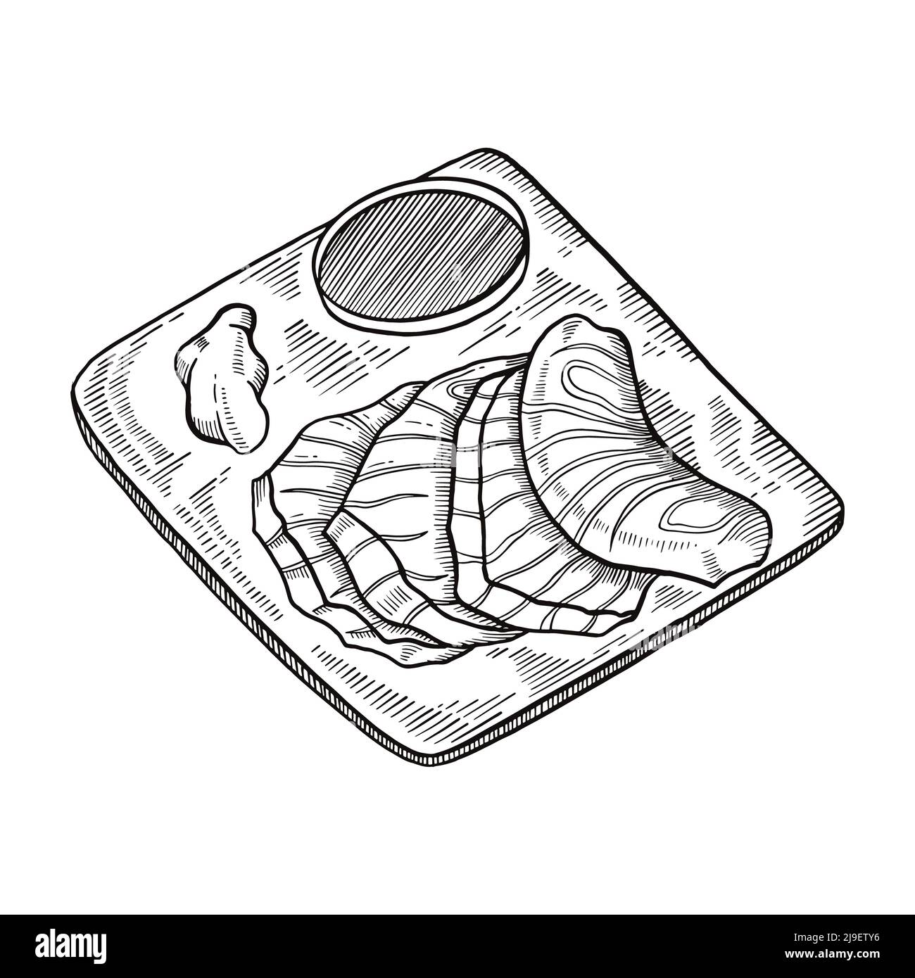 salmon sashimi dish japan or japanese traditional food doodle hand ...