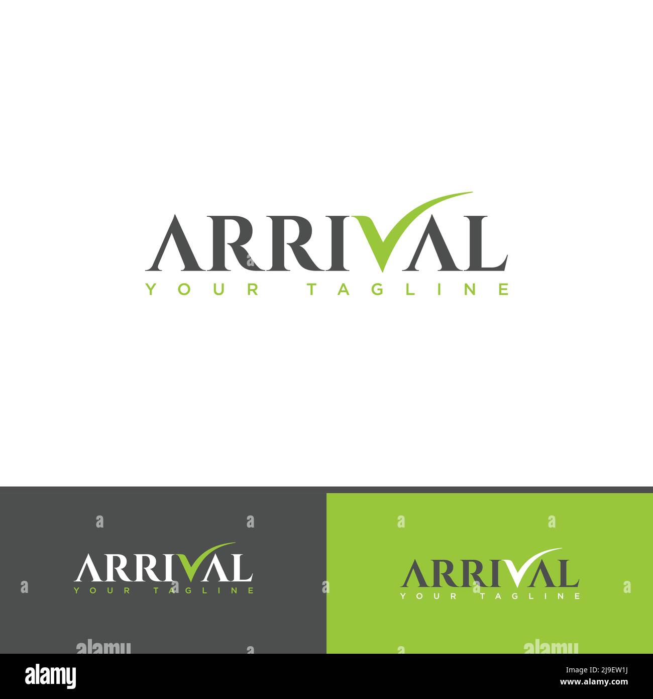 Arrival letter with tick for your business logo. Vector illustration ...