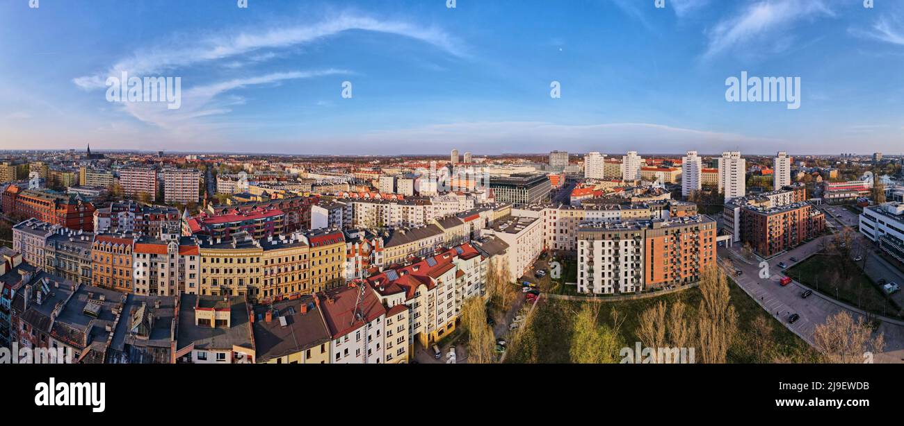 Aerial panorama of Wroclaw city in Poland, Urban cityscape with ...