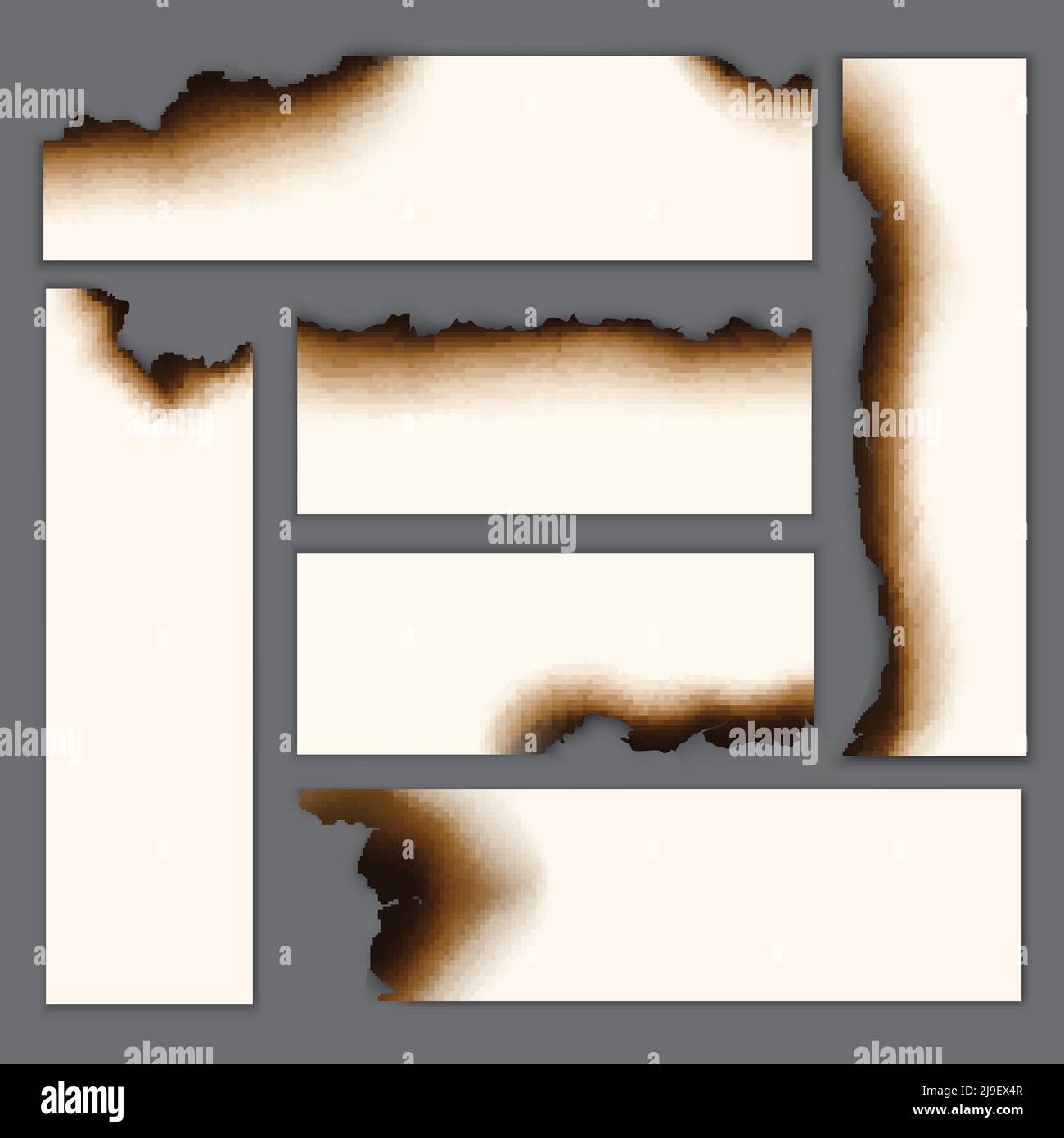 Realistic burnt blank paper sheets set with scorched damaged charred ...