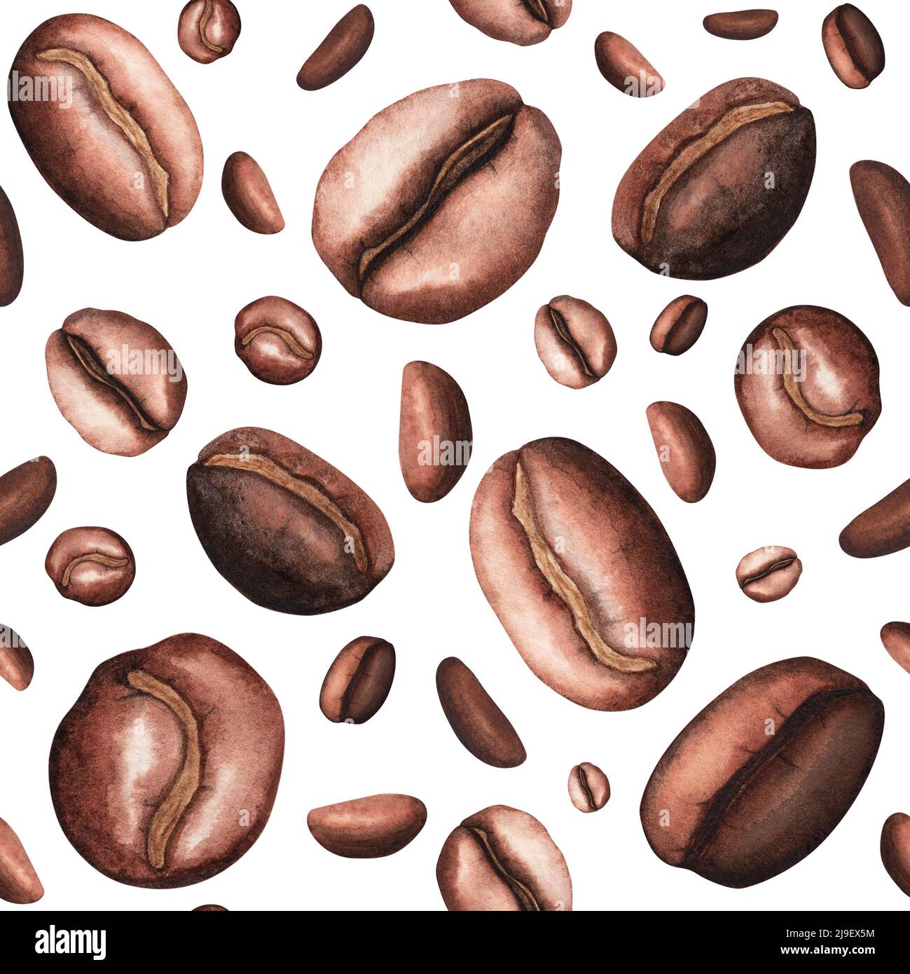 Coffee brown roasted beans seamless pattern on white background ...