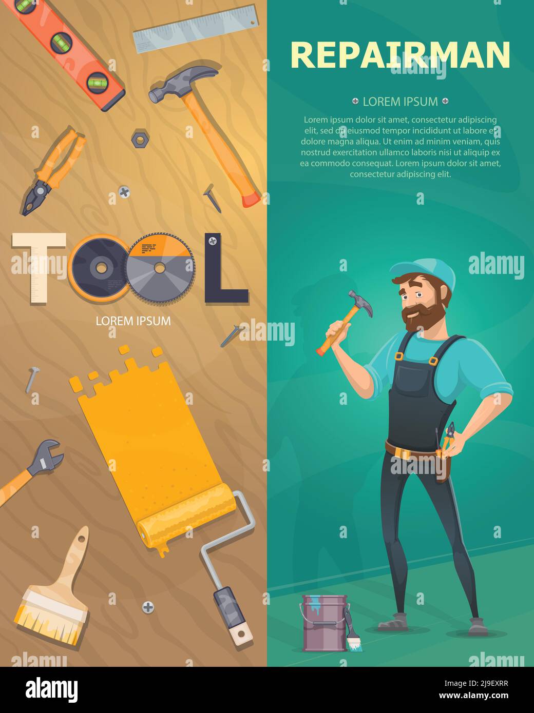 Colorful technician vertical banners with workman repair instruments ...