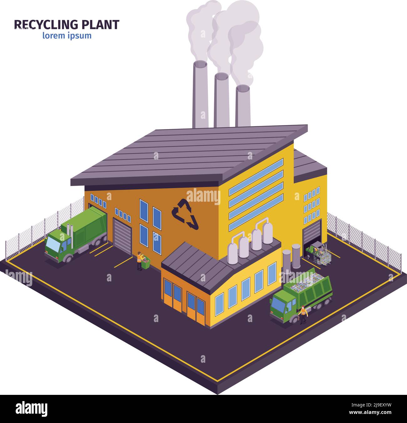 Isolated and isometric garbage illustration with recycling plant ...