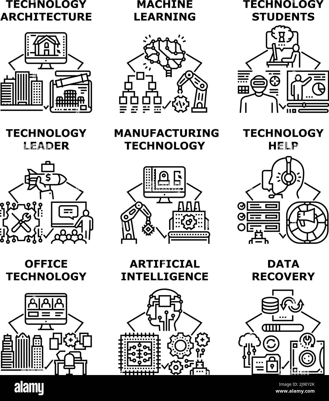 Technology Help Set Icons Vector Illustrations Stock Vector Image & Art ...
