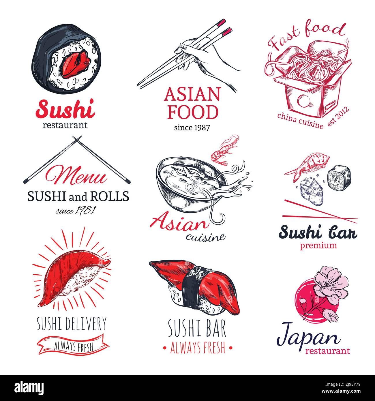 Salmon sushi soup salad Stock Vector Images - Alamy