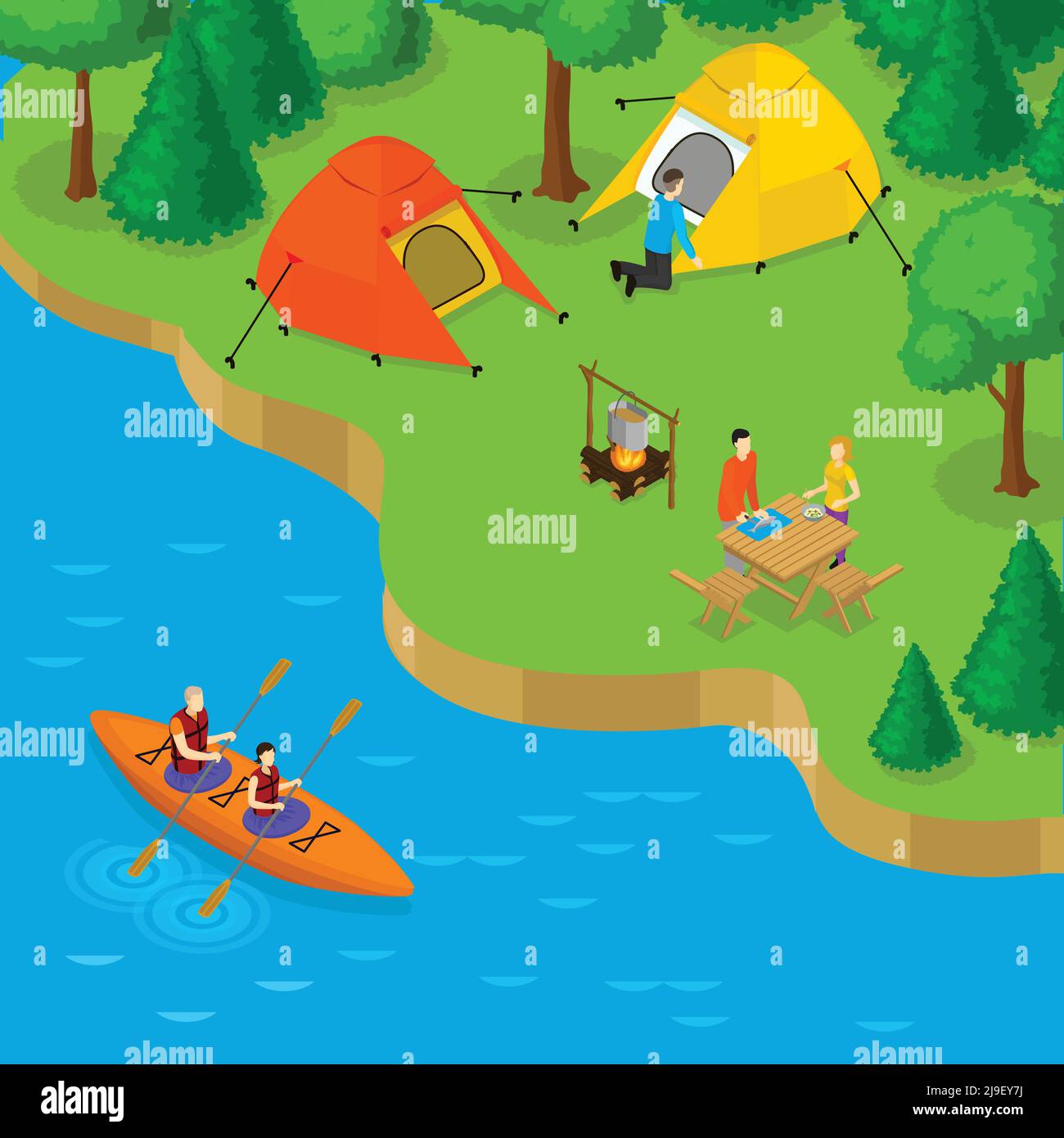 People camping by river Stock Vector Images - Alamy