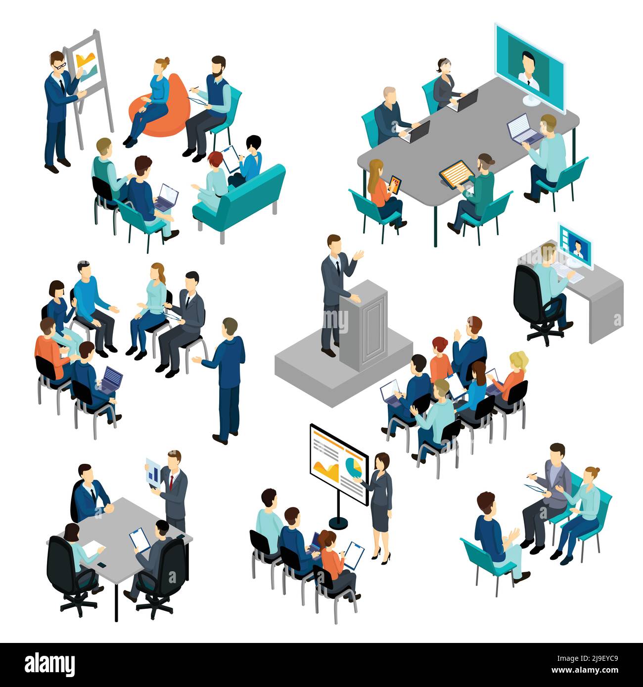 Isometric coaching characters set with learning education training ...