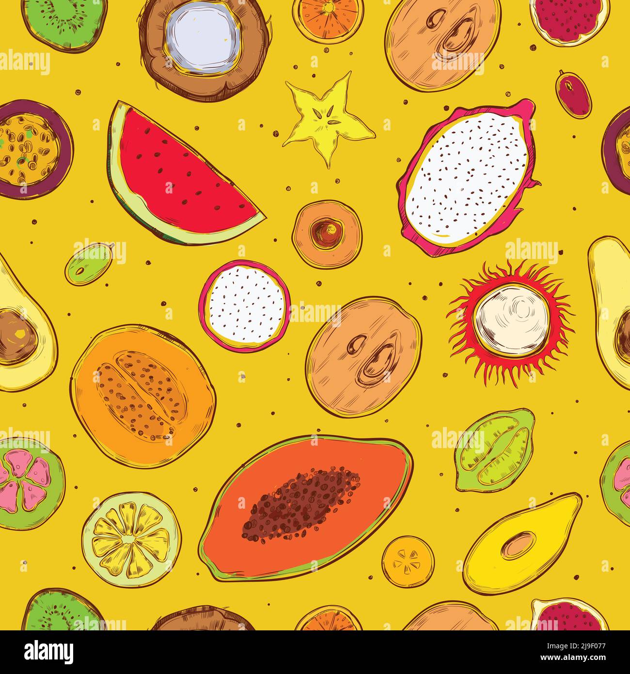 Colored sketch exotic products seamless pattern with natural tropical ...