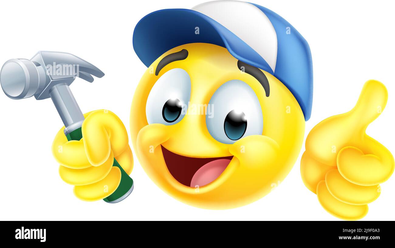 Handyman Cartoon Emoji Emoticon Face With Hammer Stock Vector Image ...