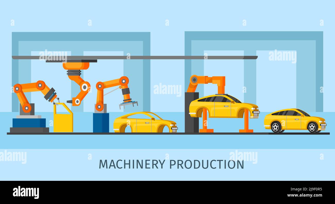 Industrial automated machinery manufacturing template with robotic arms ...