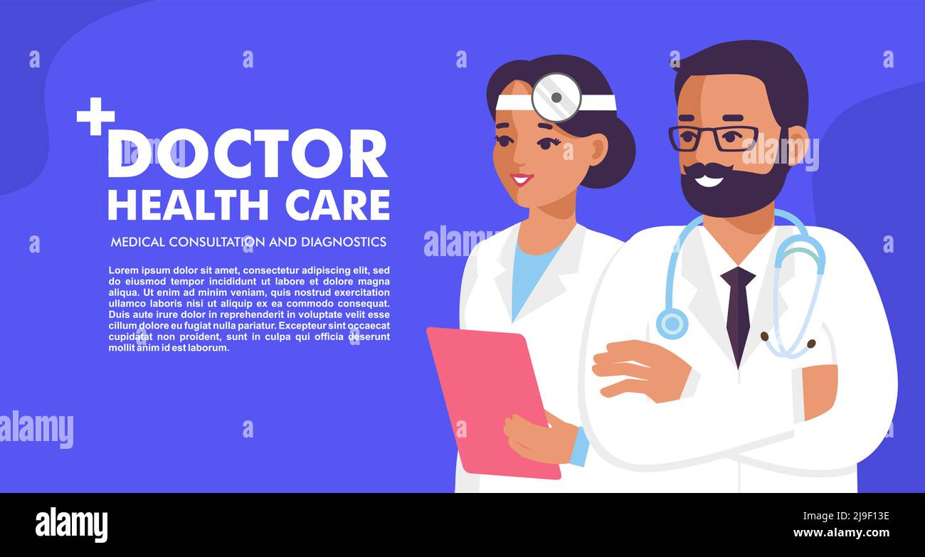 Web banner with team of medicals staff. Health care and medicine ...