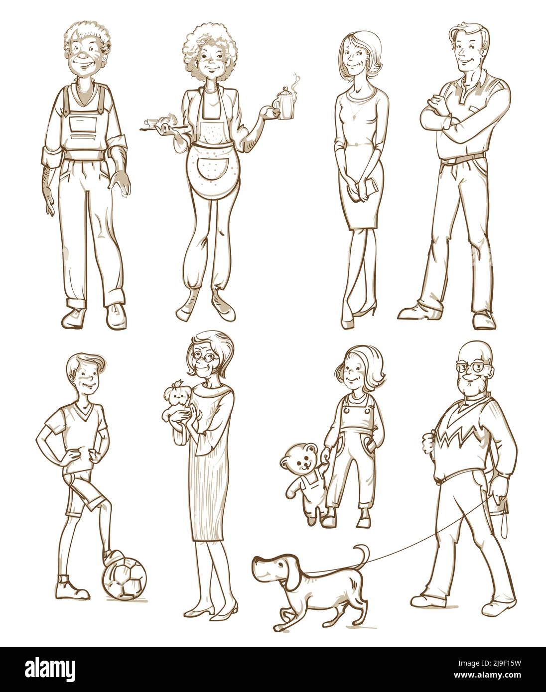 People group set of different ages and with various occupations in ...