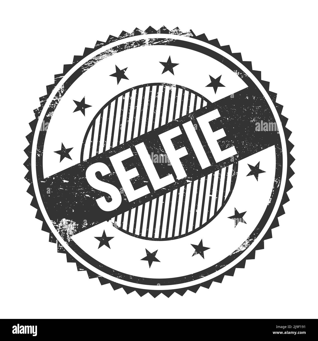 SELFIE text written on black grungy zig zag borders round stamp Stock ...