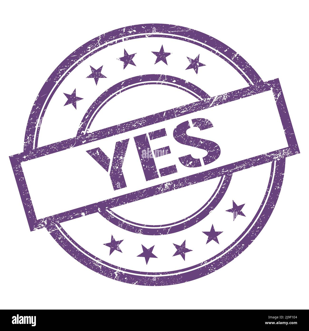 YES text written on purple violet round vintage rubber stamp Stock ...