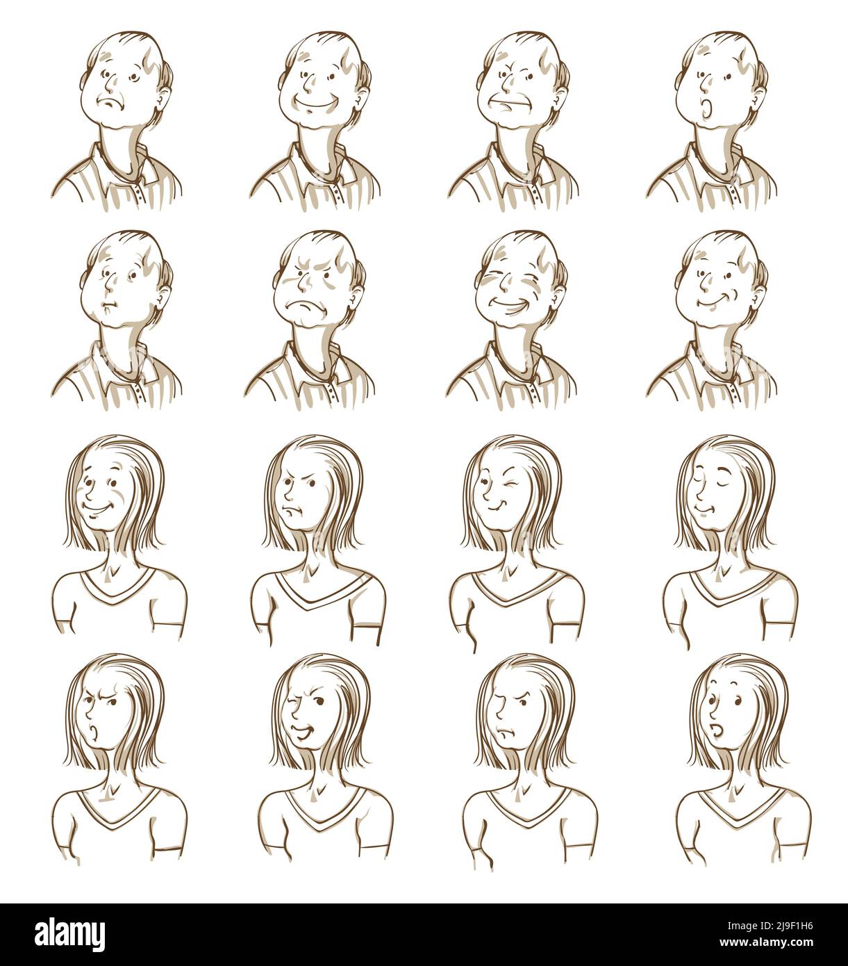 Facial expressions collection with different man and woman emotions in ...