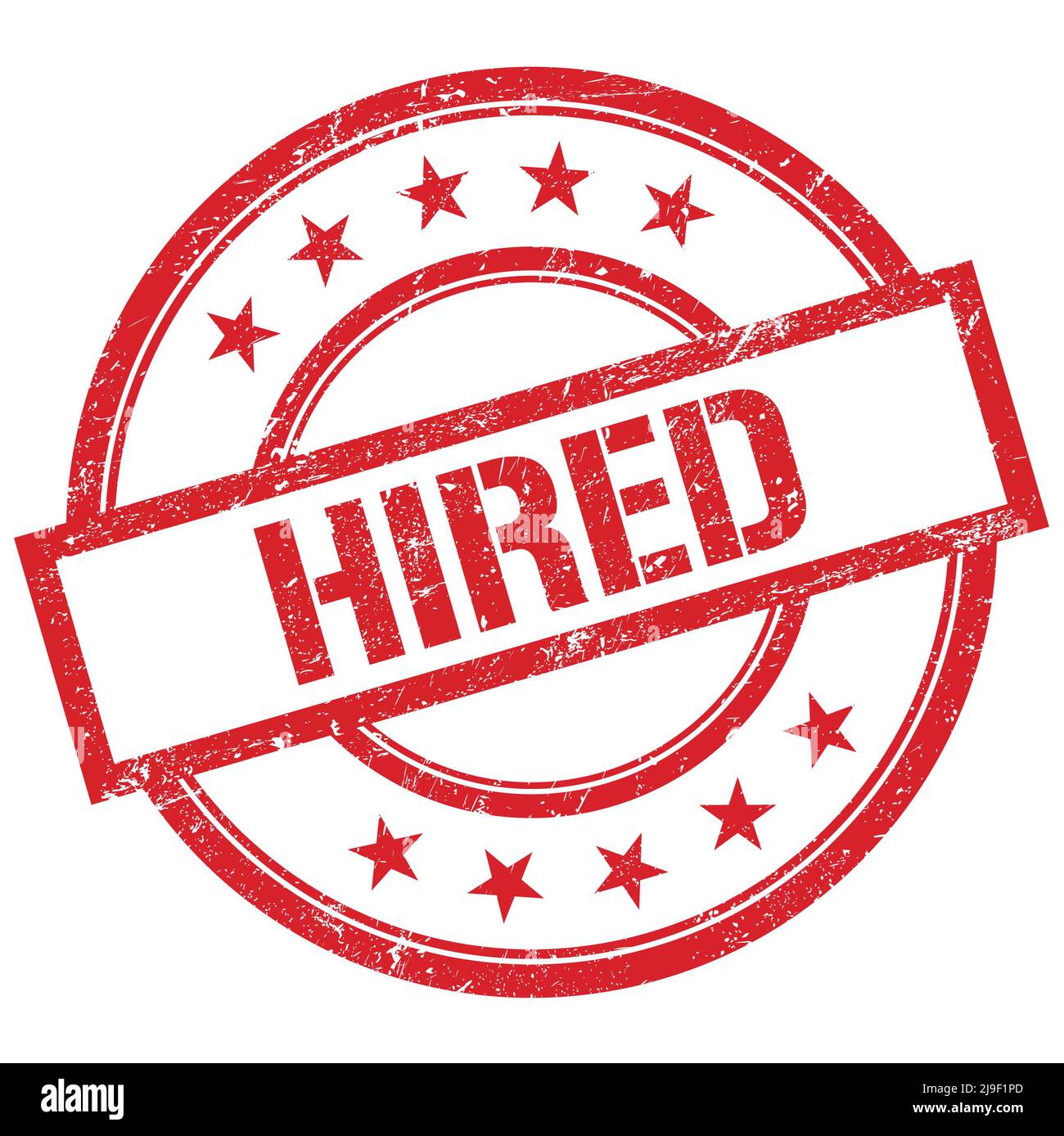 HIRED text written on red round vintage rubber stamp Stock Photo - Alamy