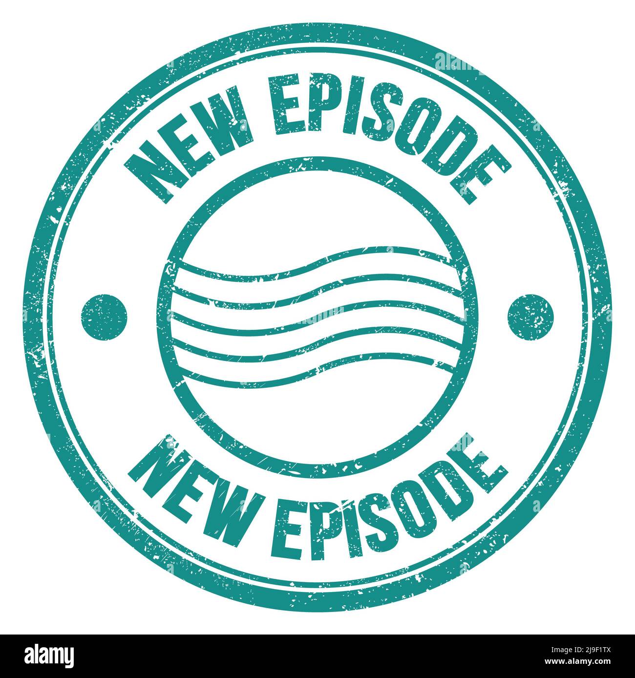 NEW EPISODE word written on blue round postal stamp sign Stock Photo ...