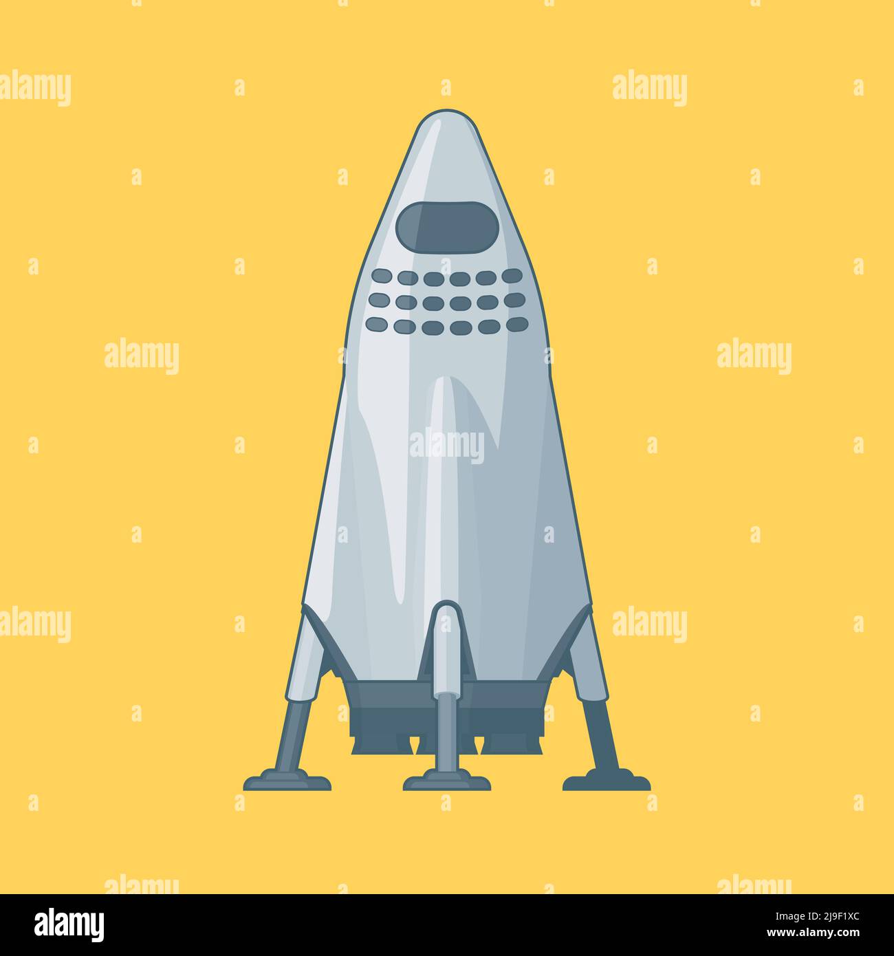 Modern metal spaceship concept in flat style on light orange background ...
