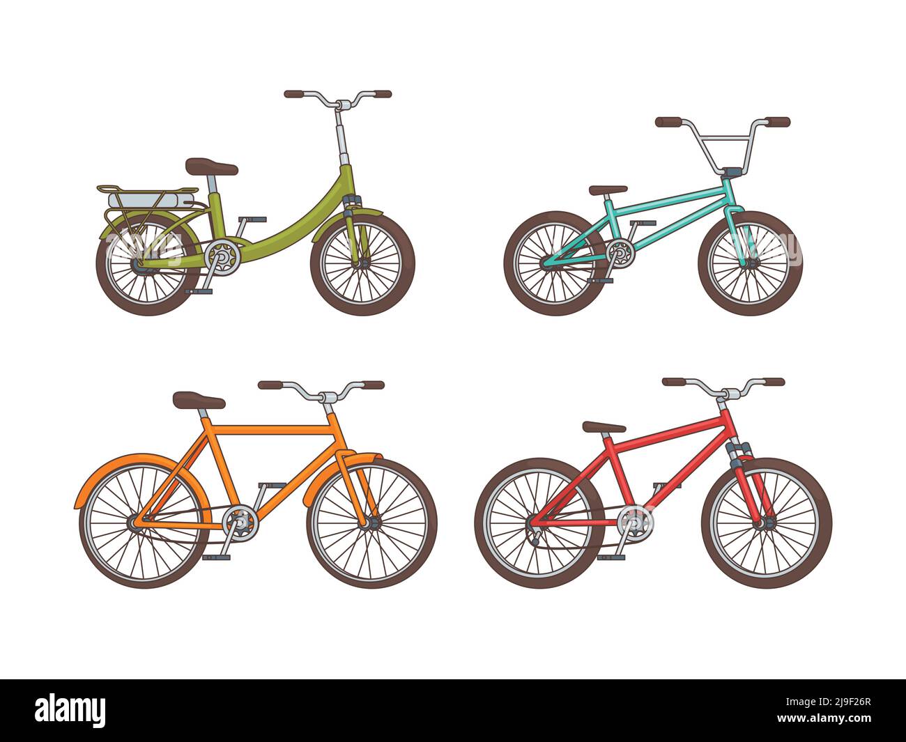 Cartoon bicycles collection of different colors and construction on ...