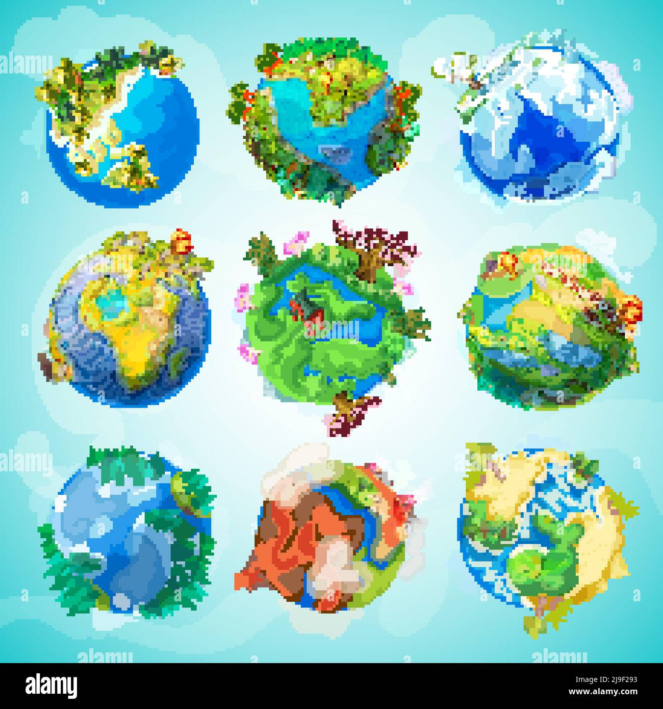 Colorful Earth planet collection with different kinds of nature ...