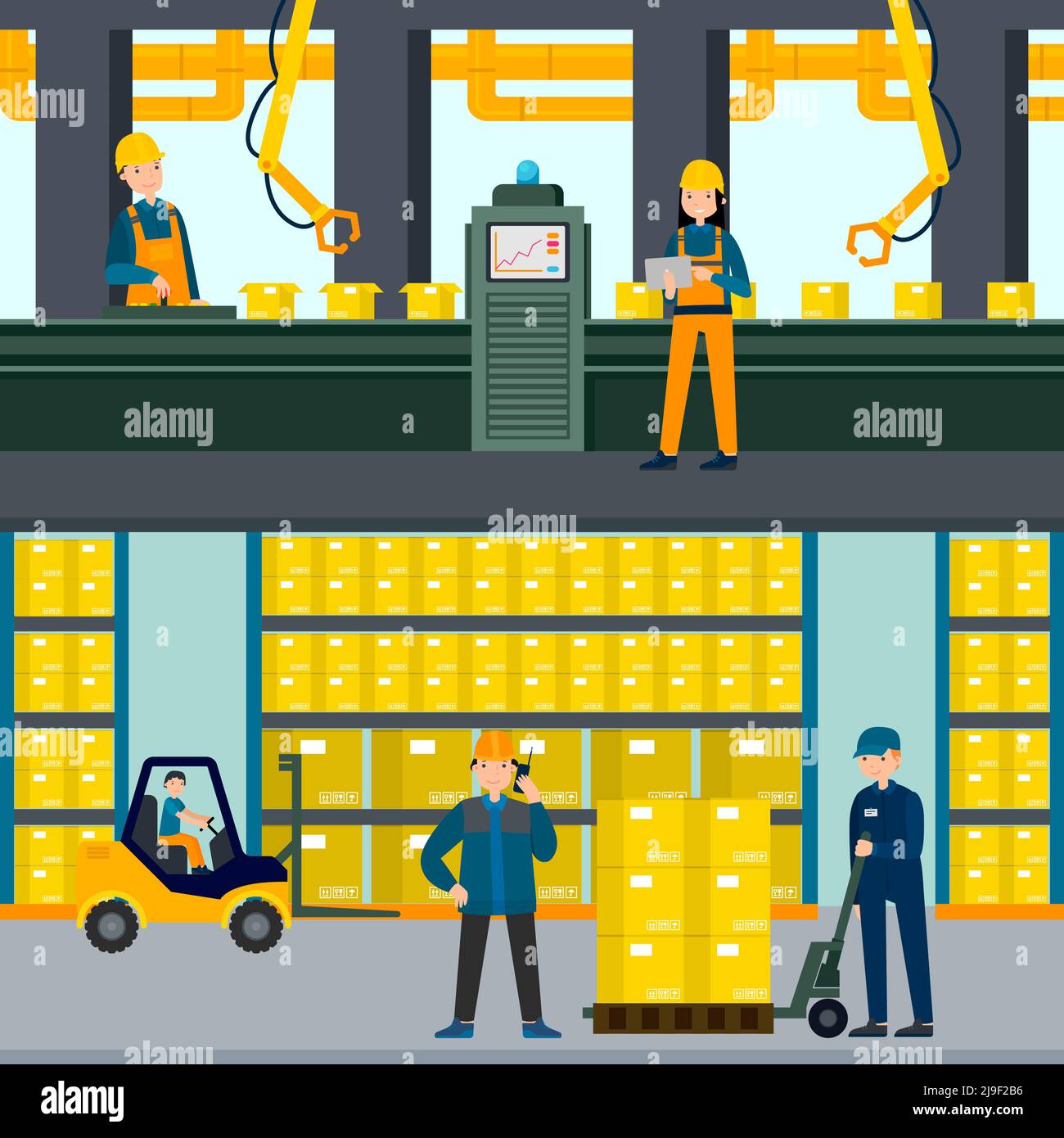 Engineer on conveyor belt Stock Vector Images - Alamy