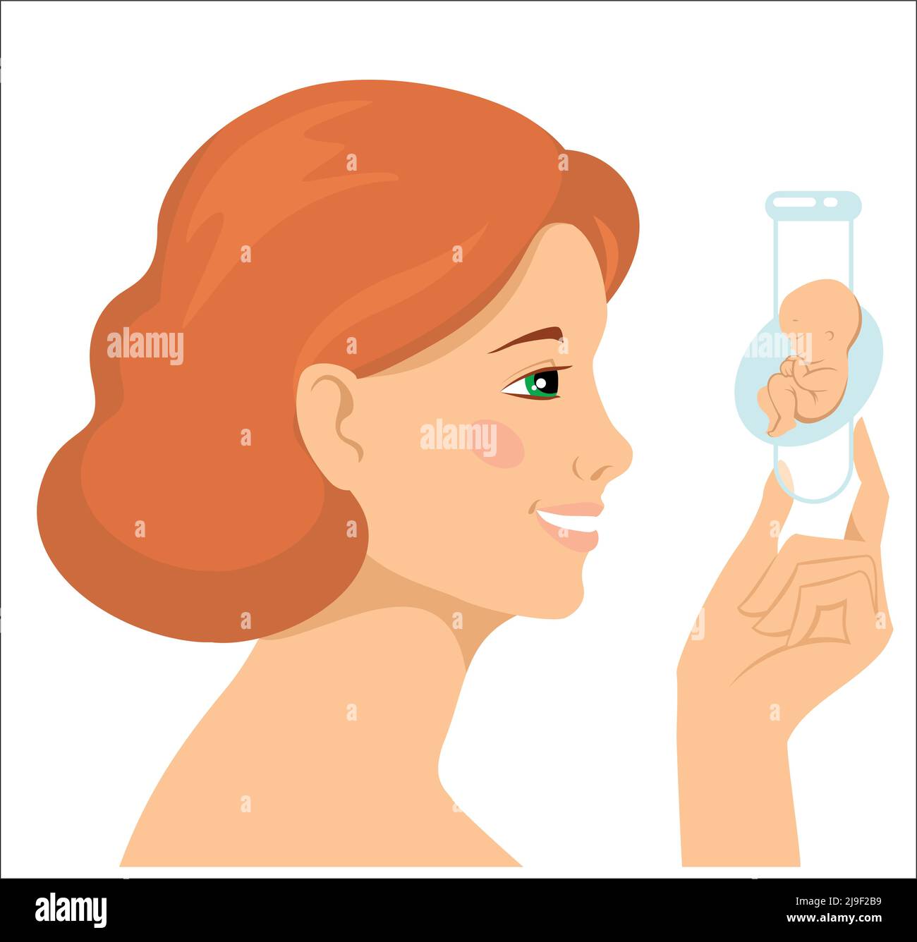 Woman holding tube with baby embryo. Artificial insemination ...