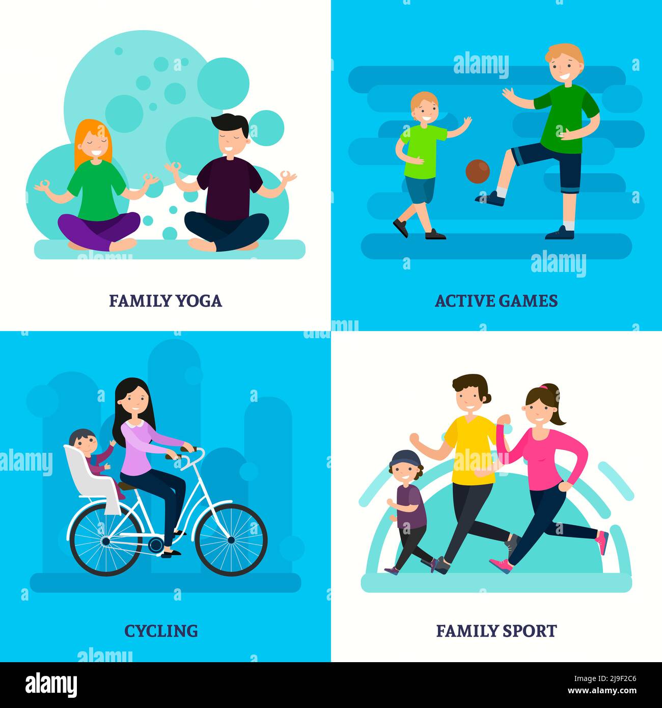 Colorful sport family square composition with yoga physical trainings ...