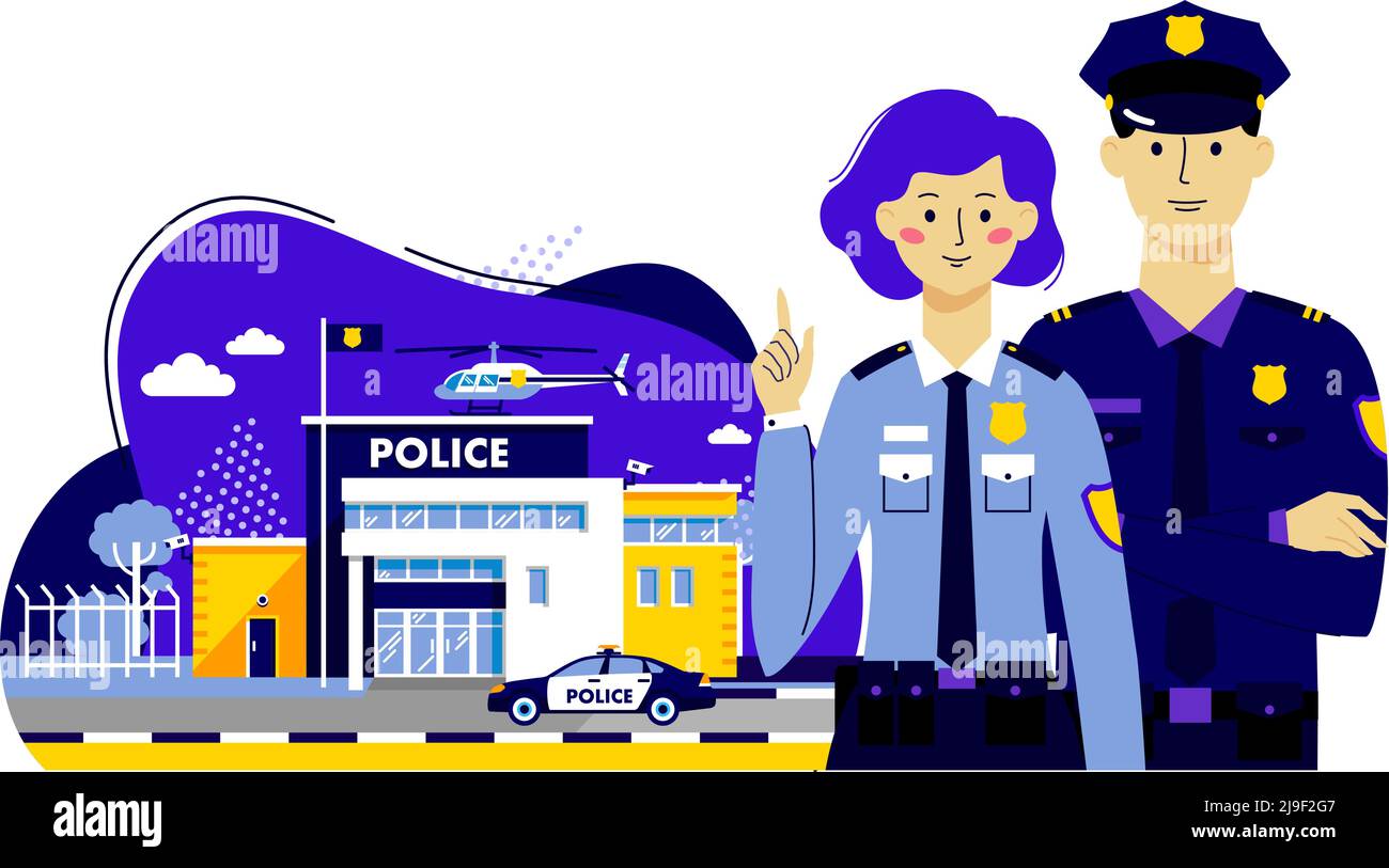 City police department and team of young officers man and woman ...