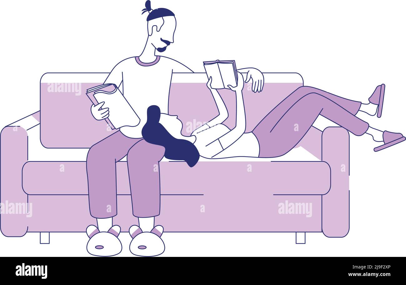 Couple reading together semi flat color vector characters Stock Vector ...