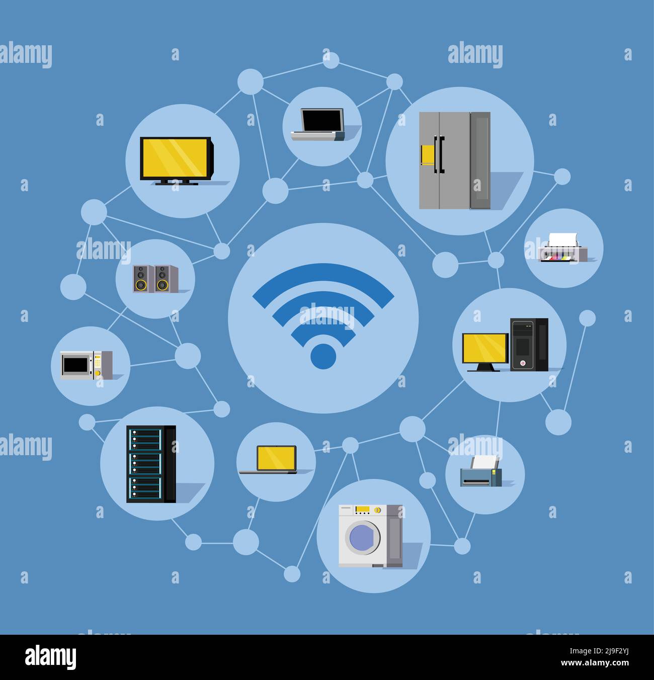 Wireless technology round composition with modern electronic smart ...