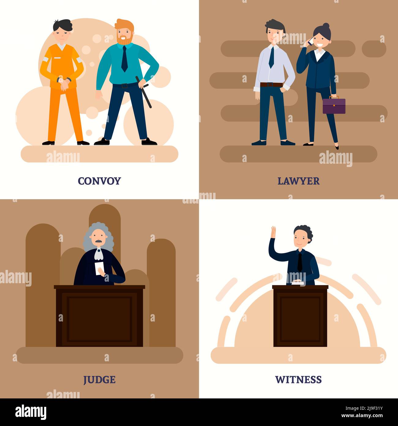 People in court square composition with different participants of ...