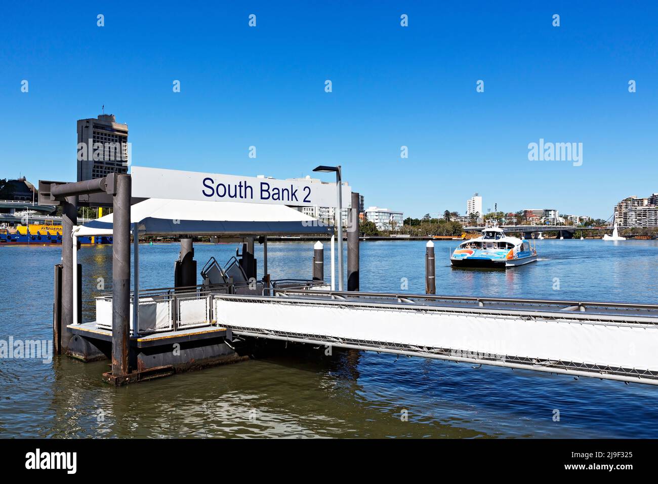 Brisbane Australia / A fast CityCat Ferry approches the South Bank 2 ...