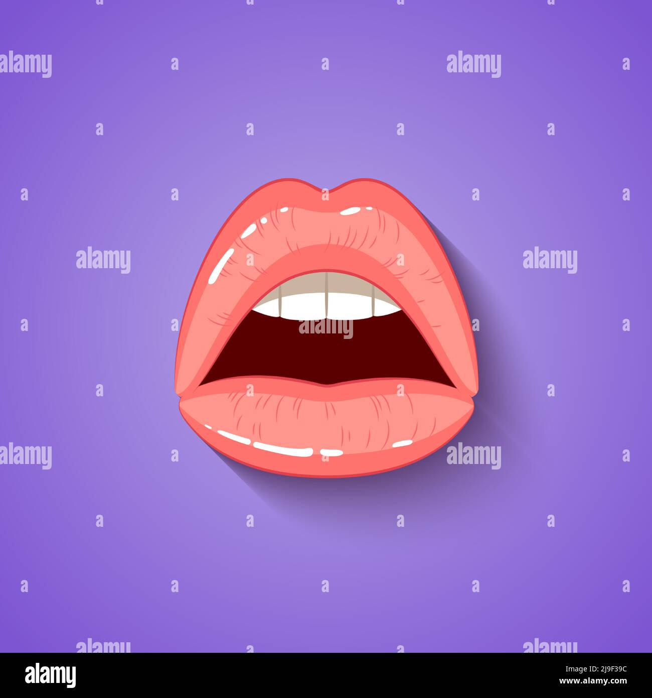 Sexy Pink Pout Lips Female Beautiful Open Mouth Illustration In The Cartoon Style Stock Vector