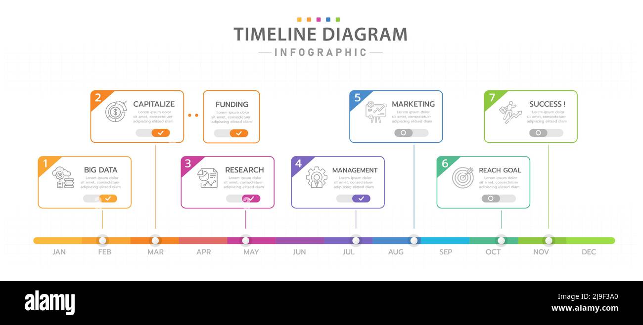 Infographic template for business. 12 Months Modern Timeline diagram ...