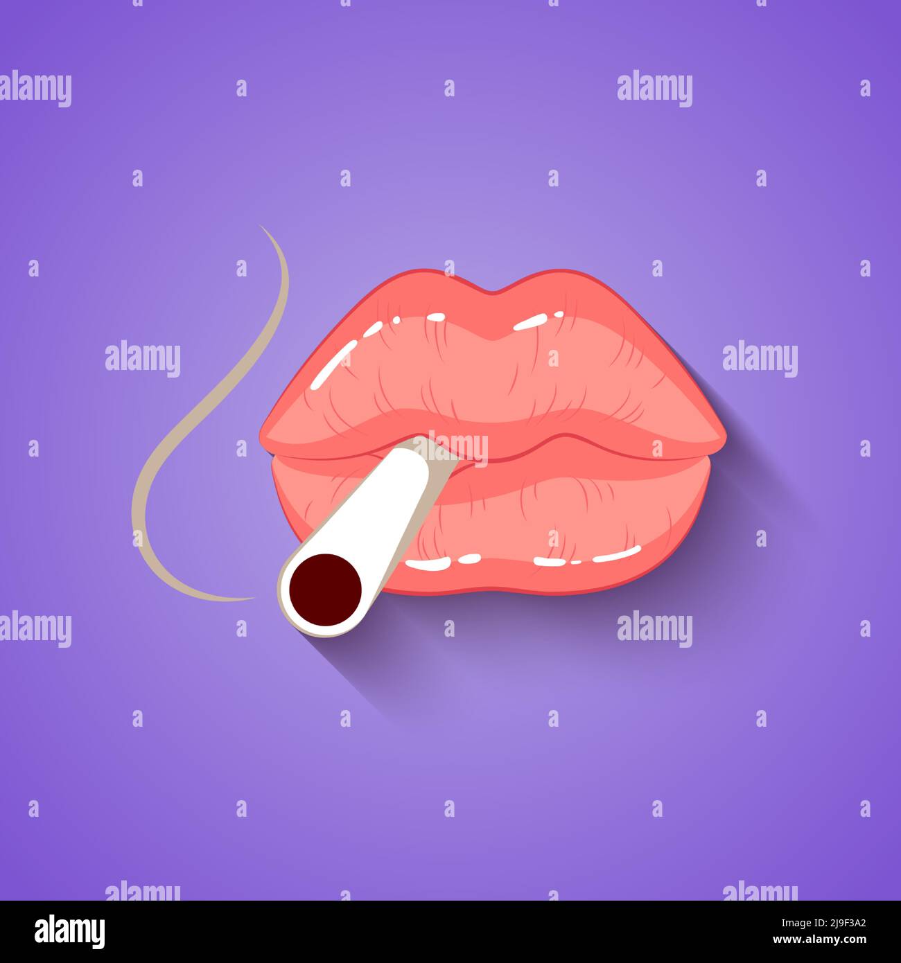 Female sexy pink lips holding cigarette in the mouth, Illustration in ...