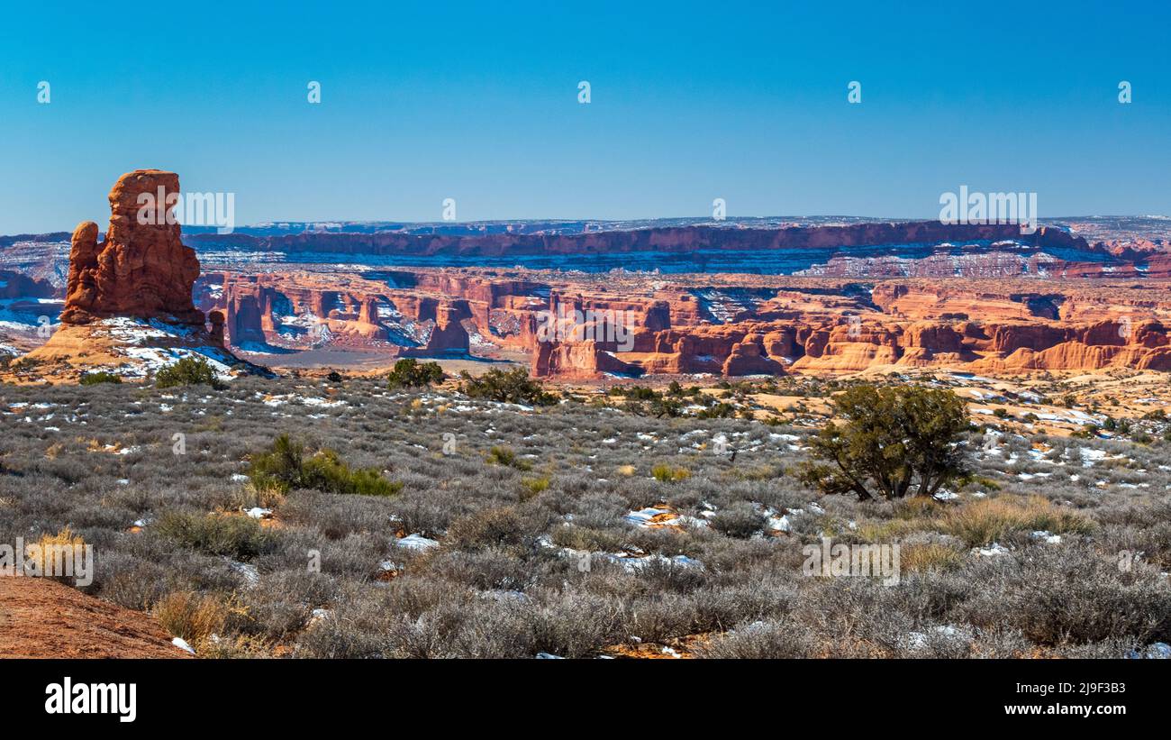 Stunning valley view, winter in Arches National Park, Utah Stock Photo ...