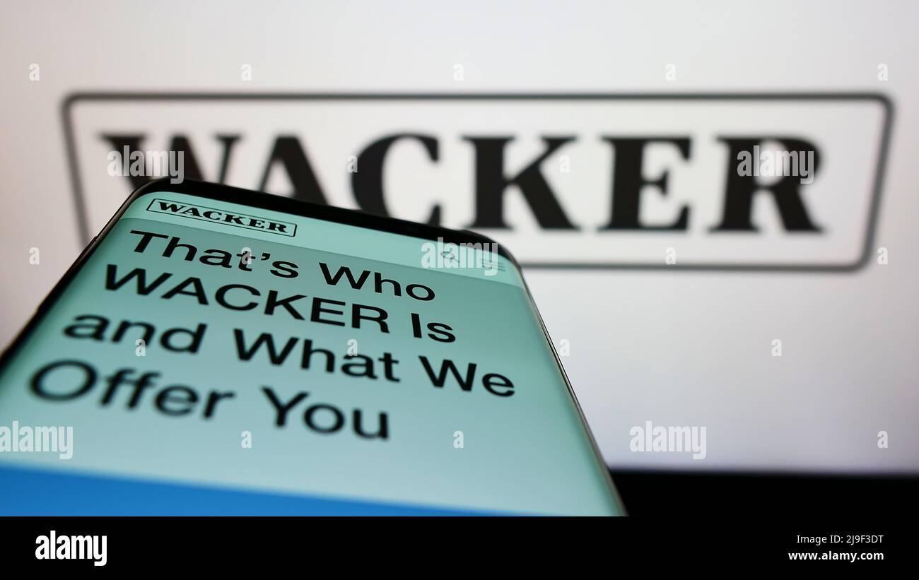 Smartphone with website of German chemical company Wacker Chemie AG on ...