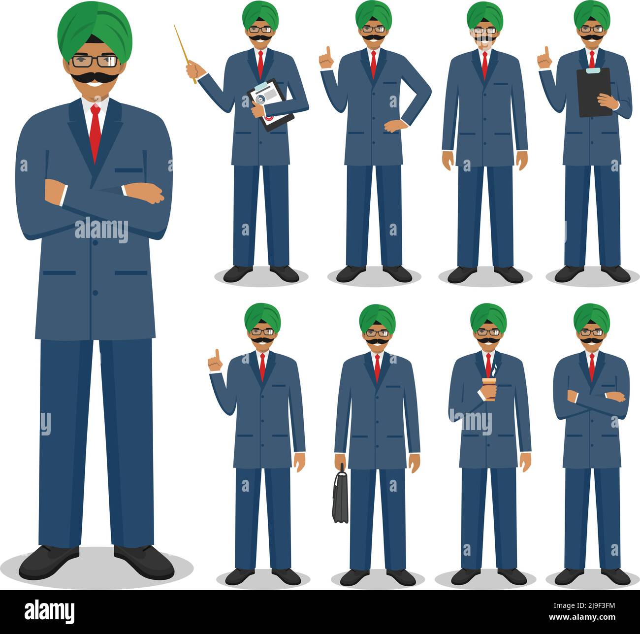 Detailed illustration of indian businessman standing in different ...
