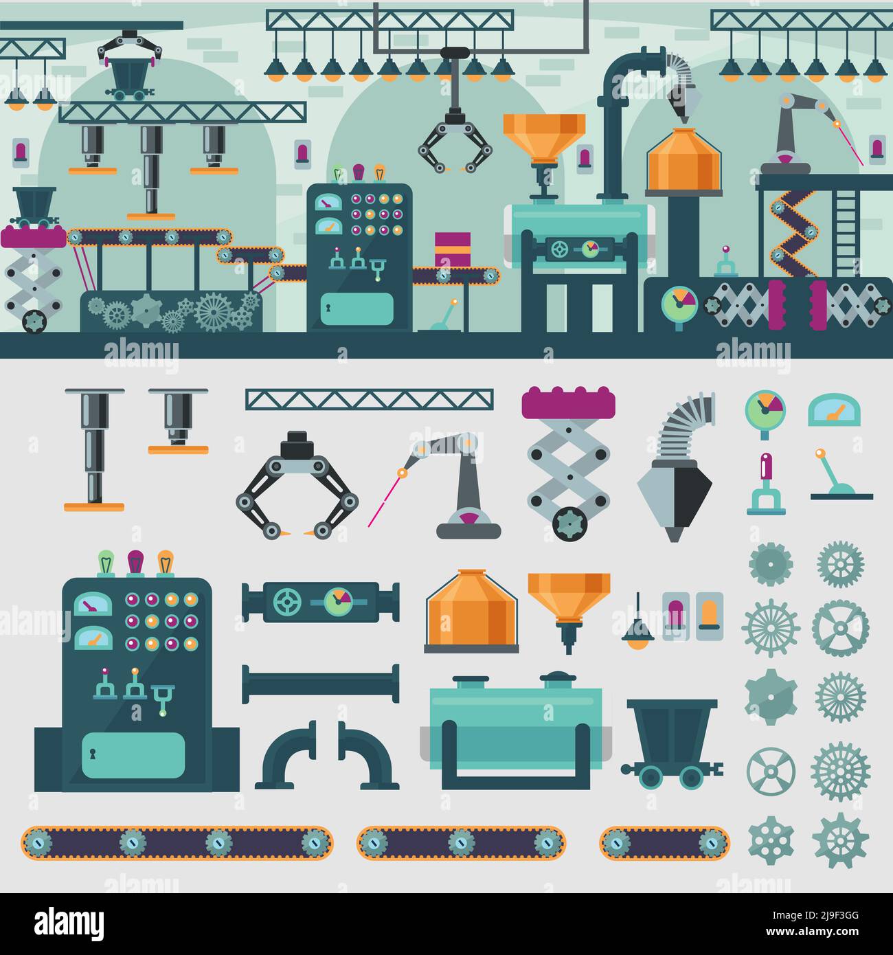 Factory interior concept with automated manufacturing process different ...