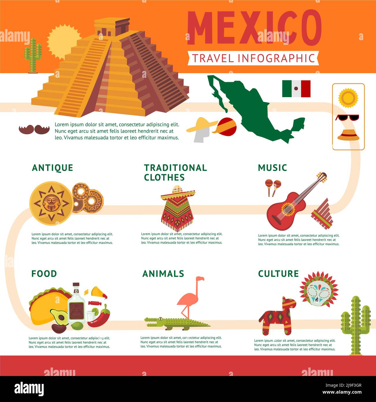 Mexico travel infographic concept with traditional music food cultural ...