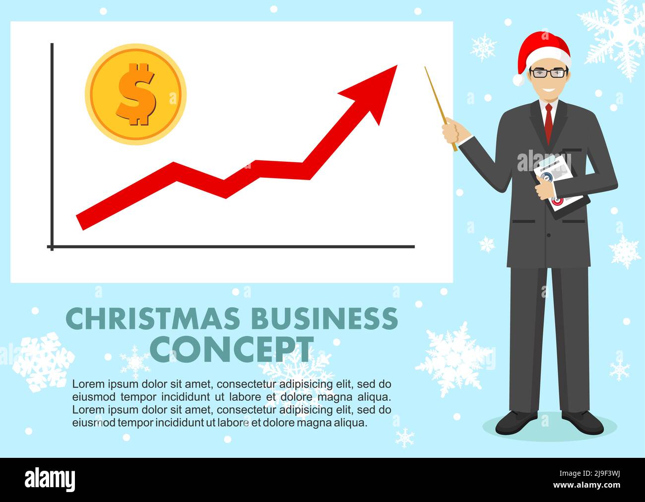 Christmas and New Year business concept. Businessman and graph with ...
